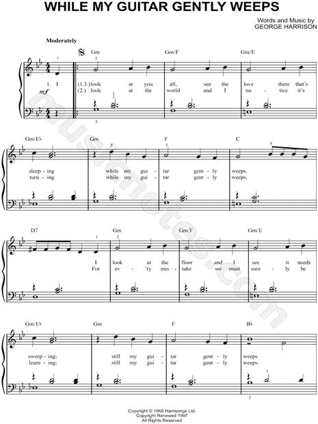 The Beatles "While My Guitar Gently Weeps" Sheet Music (Easy Piano) in ...