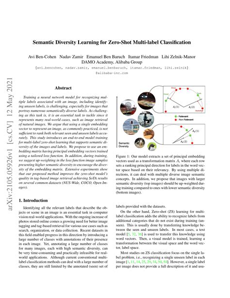 Pdf Semantic Diversity Learning For Zero Shot Multi Label Classification