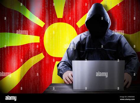 Anonymous Hooded Hacker Flag Of Macedonia Binary Code Cyber Attack