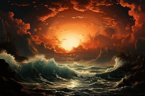 Premium Ai Image Dynamic Religious Symbol With Crashing Waves And