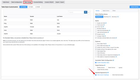 Stackable Table Configuration Responsive Ninja Tables