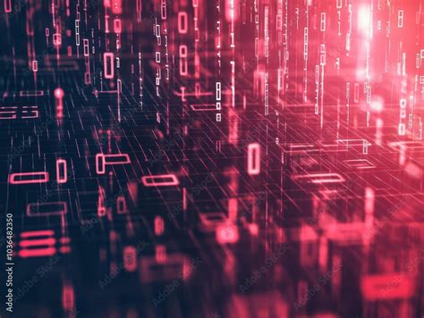 Red Binary Codes Streaming Downward Like Rain Top View Representing Red Binary Codes Streaming Downward Like Rain Top View Representing