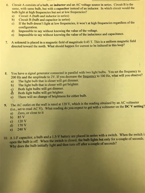 Solved Circuit A Consists Of A Bulb An Inductor And An Chegg