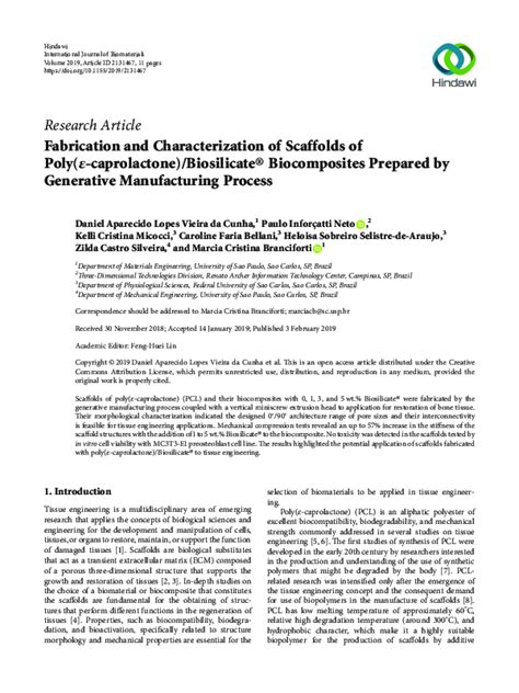 Pdf Fabrication And Characterization Of Scaffolds Of Poly ε Caprolactonebiosilicate