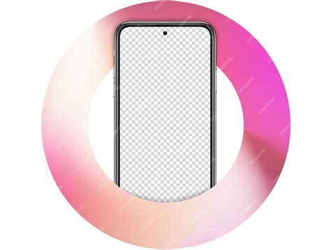 흰색 배경에 핸드폰 3d 화면의 빈 투명 화면 여성 휴대 전화 템플릿 그림 그라데이션 원 3d 휴대 전화에서 현실적인 스마트 전화 벡터 이랑 프리미엄 벡터