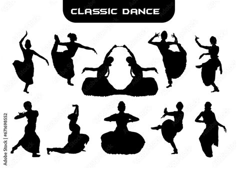 Hand Drawn Vector Traditional Asian Classic Dance Bharatayam Of India