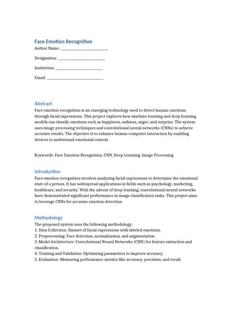 Face Emotion Recognition Project Pdf Deep Learning Accuracy And Precision