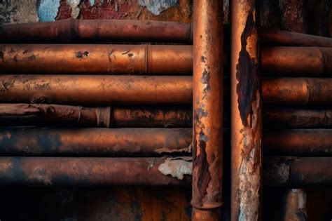 Premium Ai Image Stack Of Rusty Orange Pipes Old Rusted Steel Industrial Pipelines Covered