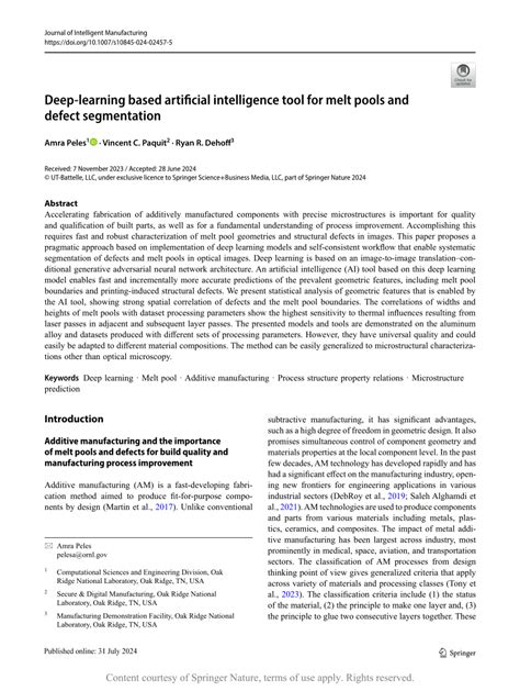 Deep Learning Based Artificial Intelligence Tool For Melt Pools And