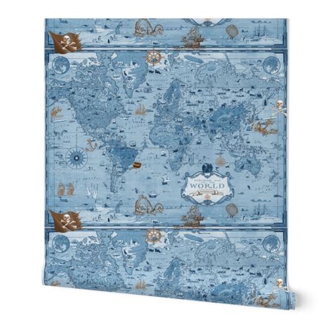 Blue Pirate Map Wallpaper Spoonflower