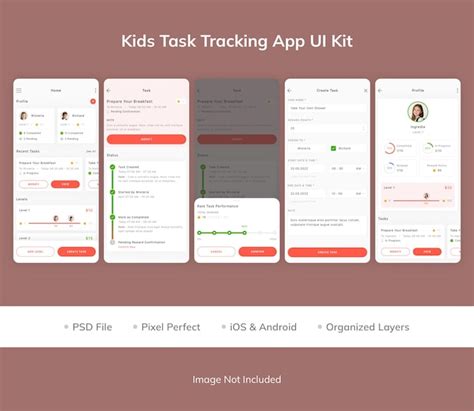 Premium PSD | Kids task tracking app ui kit