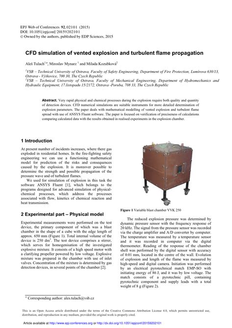 Pdf Cfd Simulation Of Vented Explosion And Turbulent Flame Propagation