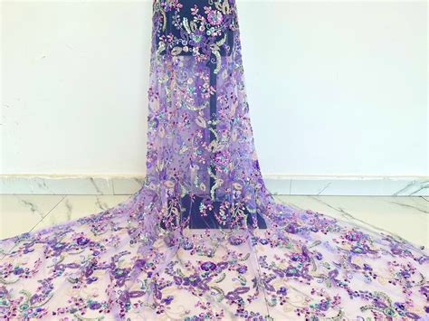 Purple Sequin Lace Fabric Floral Sequin Net Sequined Tulle Lace