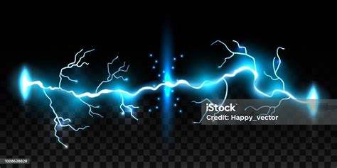 현실적인 번개의 크리에이 티브 벡터 일러스트 레이 션에 고립 된 투명 한 배경을 설정합니다 아트 디자인 썬 더 볼트 폭풍 스파클 마법 효과 추상 개념 그래픽 전기 에너지