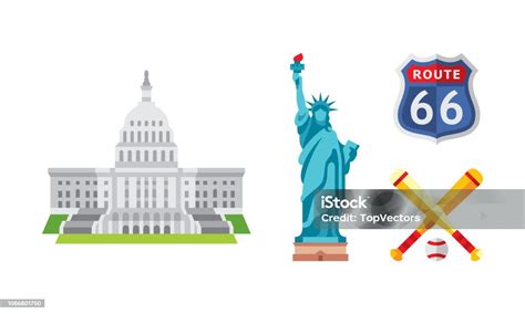 미국 국가 기호 집합 미국 랜드마크 흰색 배경에 그림을 벡터 0명에 대한 스톡 벡터 아트 및 기타 이미지 0명 건축 관광 Istock