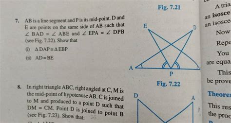 7 Ab Is A Line Segment And P Is Its Mid Point D And E Are Points On The