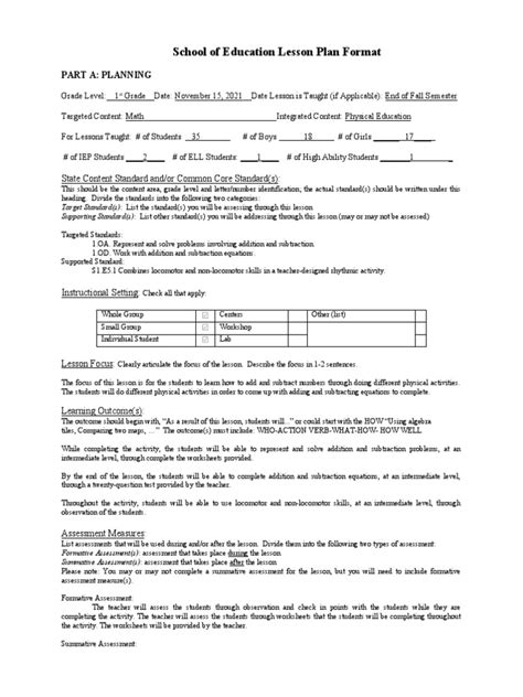 Integrated Physical Education Lesson Plan Pdf