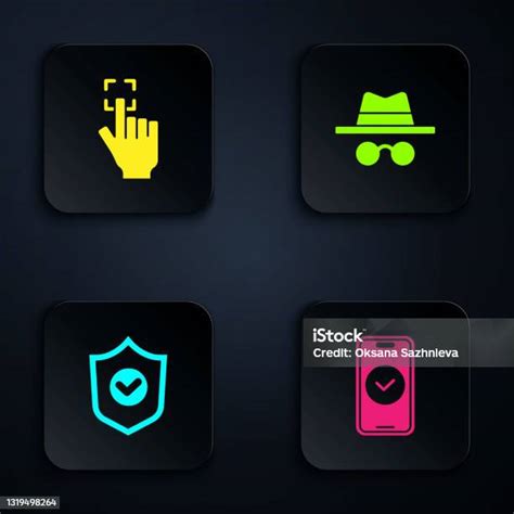 Set Smartphone Fingerprint Shield With Check Mark And Incognito Mode