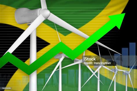 자메이카 바람 에너지 전력 상승 차트 화살표환경 자연 에너지 산업 그림 3d 일러스트레이션 0명에 대한 스톡 사진 및 기타