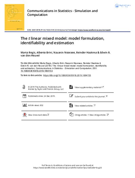 Pdf The T Linear Mixed Model Model Formulation Identifiability And
