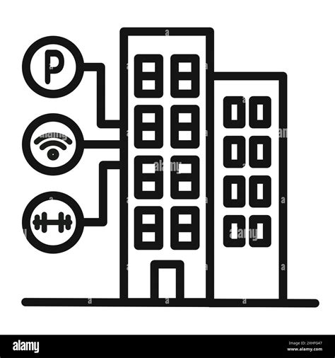 Building Amenities Icon Vector Symbol Or Sign Set Collection In Black And White Outline Stock