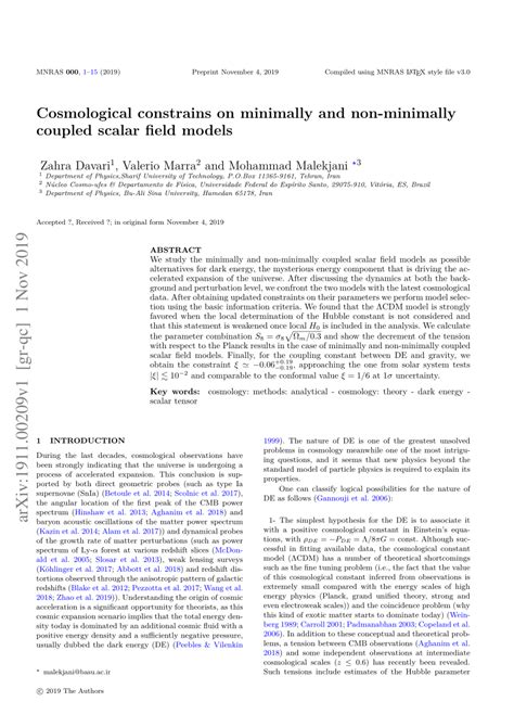 Pdf Cosmological Constrains On Minimally And Non Minimally Coupled Scalar Field Models