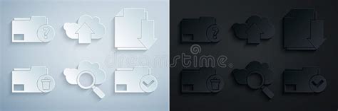 Set Search Cloud Computing Document With Download Delete Folder And Check Mark Cloud Upload