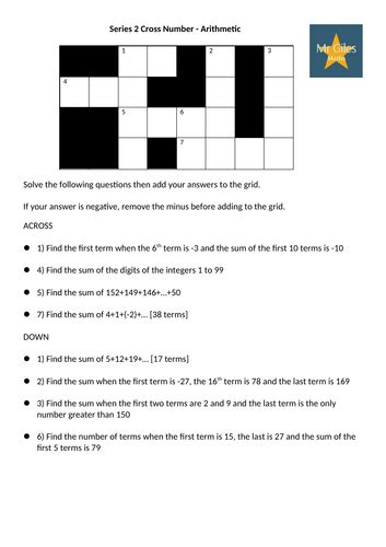 Arithmetic Series A Level Maths Cross Number Teaching Resources