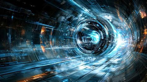 Futuristic Sci Fi Spaceship Corridor Tunnel Digital Art Abstract Background High Tech Technology