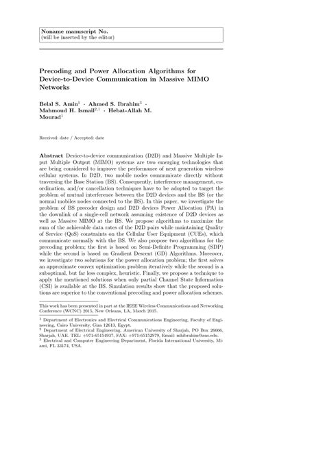 pdf precoding and power allocation algorithms for device to device