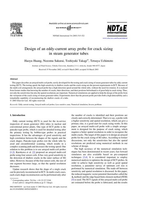 Pdf Design Of An Eddy Current Array Probe For Crack Sizing In Steam