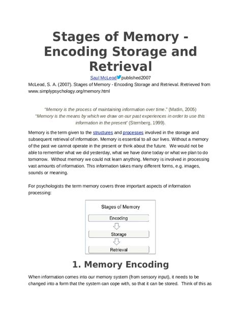 Stages Of Memory Encoding Storage And Retrievalppt Doc Template Pdffiller