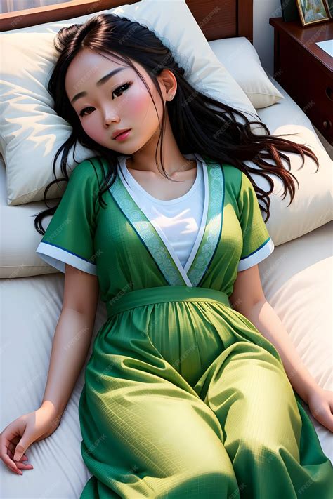 Premium Ai Image 3d Rendering Cute Asian Woman In Bed Ai Generative