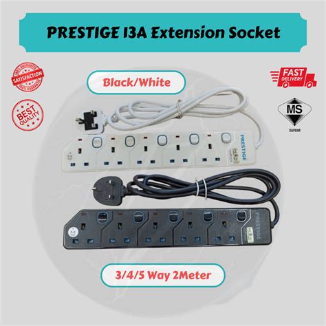 PRESTIGE 13A Extension Trailing Socket 3 4 5WAY 2METER Black White Portable Outlet Socket