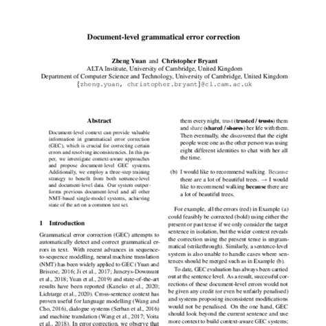 document level grammatical error correction acl anthology