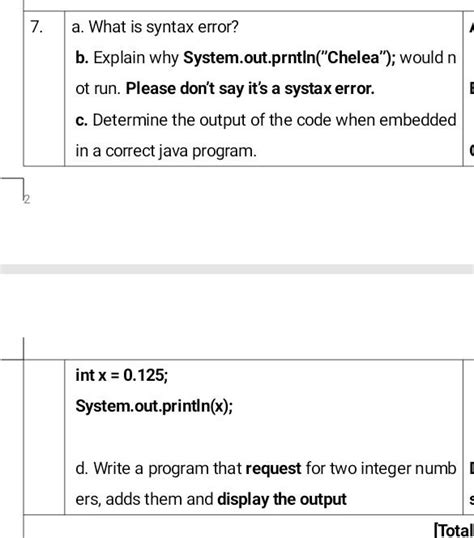 Solved 7 A What Is Syntax Error B Explain Why