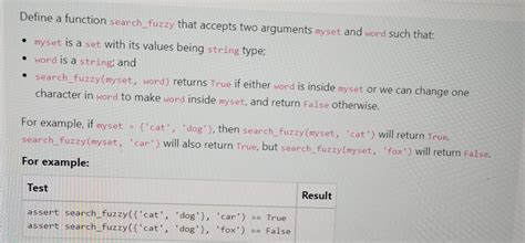 Solved Define A Function Searchfuzzy That Accepts Two