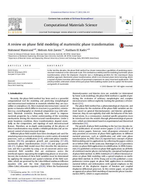 Pdf A Review On Phase Field Modeling Of Martensitic Phase Transformation