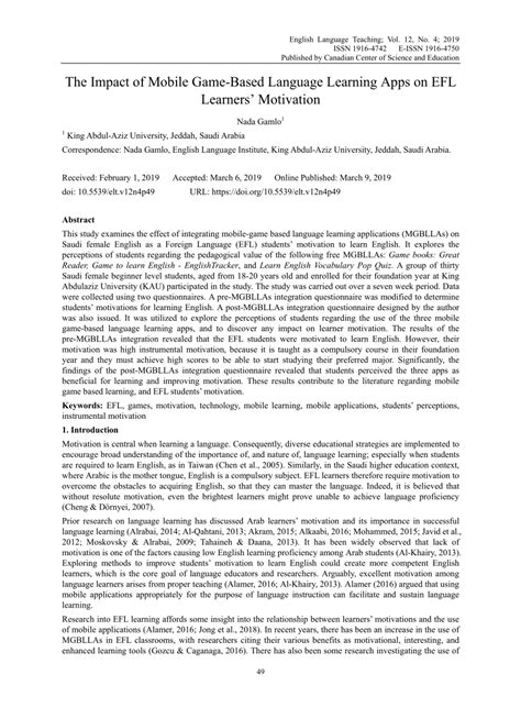 Pdf The Impact Of Mobile Game Based Language Learning Apps On Efl
