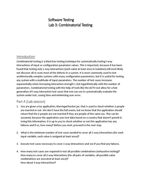 Software Testing Lab 3 Combinatorial Testing Pdf Comma Separated
