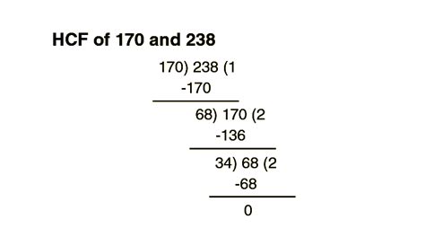 hcf of 170 and 238 methods and solved examples