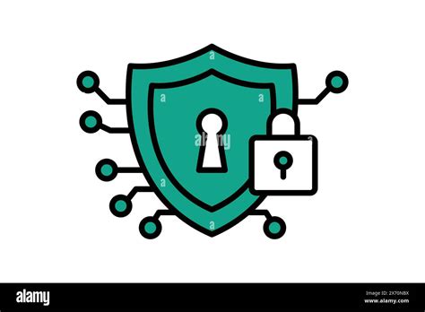 Cyber Security Icon Shield With Padlock Icon Related To Information Technology Flat Line Icon