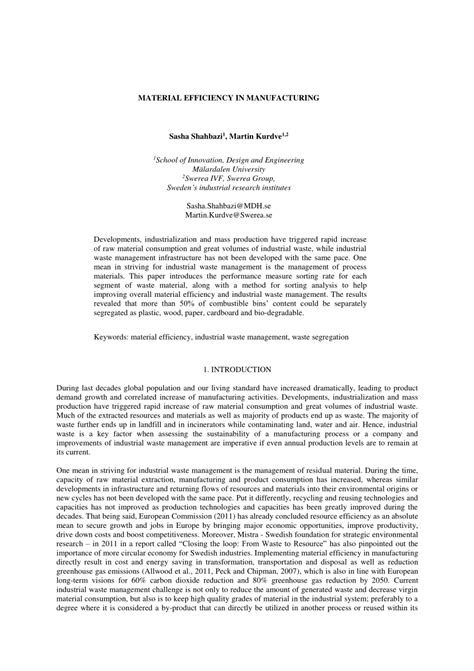Pdf Material Efficiency In Manufacturing