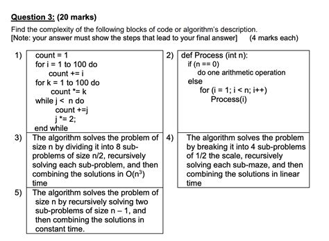 solved question 3 20 marks find the complexity of the