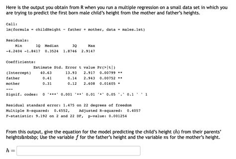 Solved Here Is The Output You Obtain From R When You Run A Chegg