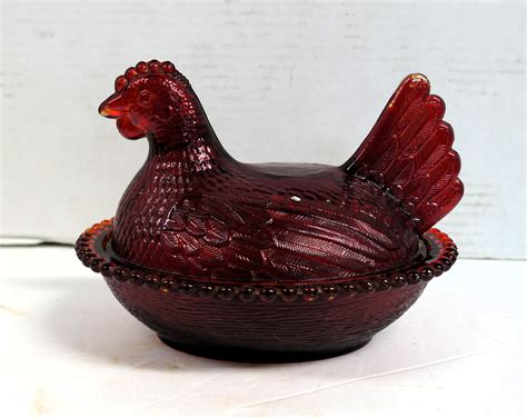 Lot Detail Ruby Red Glass Hen On Nest Measuring 5 12 Tall 7 Beak To Tail