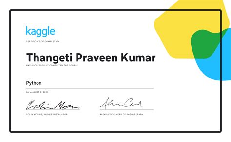 Thangeti Praveen Kumar Completed The Python Course On Kaggle