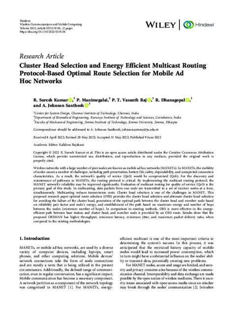 Pdf Cluster Head Selection And Energy Efficient Multicast Routing Protocol Based Optimal Route