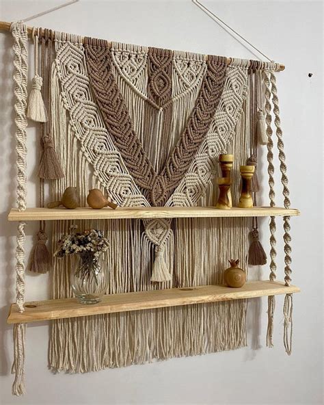 Two Tier Macrame Shelf Macrame Hanging Shelf Macrame Floating Shelf Macrame Hanging Decor