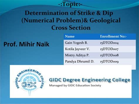 Determination Of Strike And Dip And Geological Cross Section Ppt
